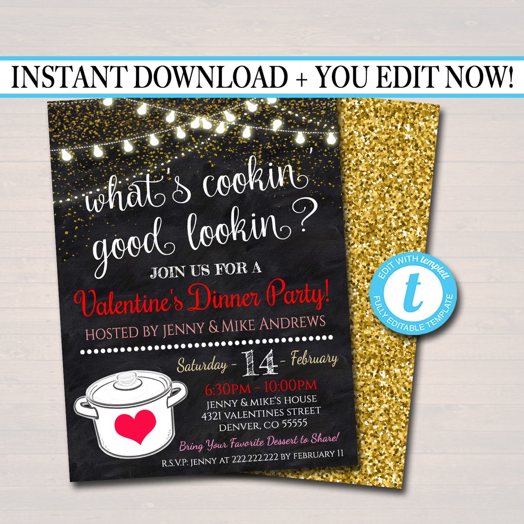EDITABLE Adult Valentine's Day Event, Potluck Dinner Party Invite ...