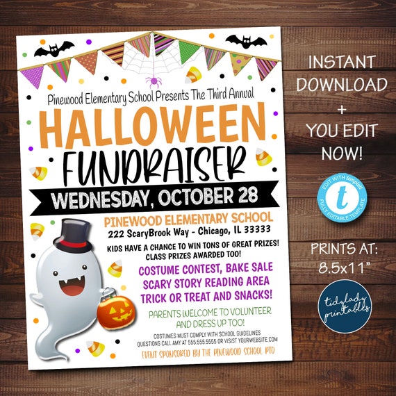 Halloween fundraiser flyer, EDITABLE template, Halloween movie night ...