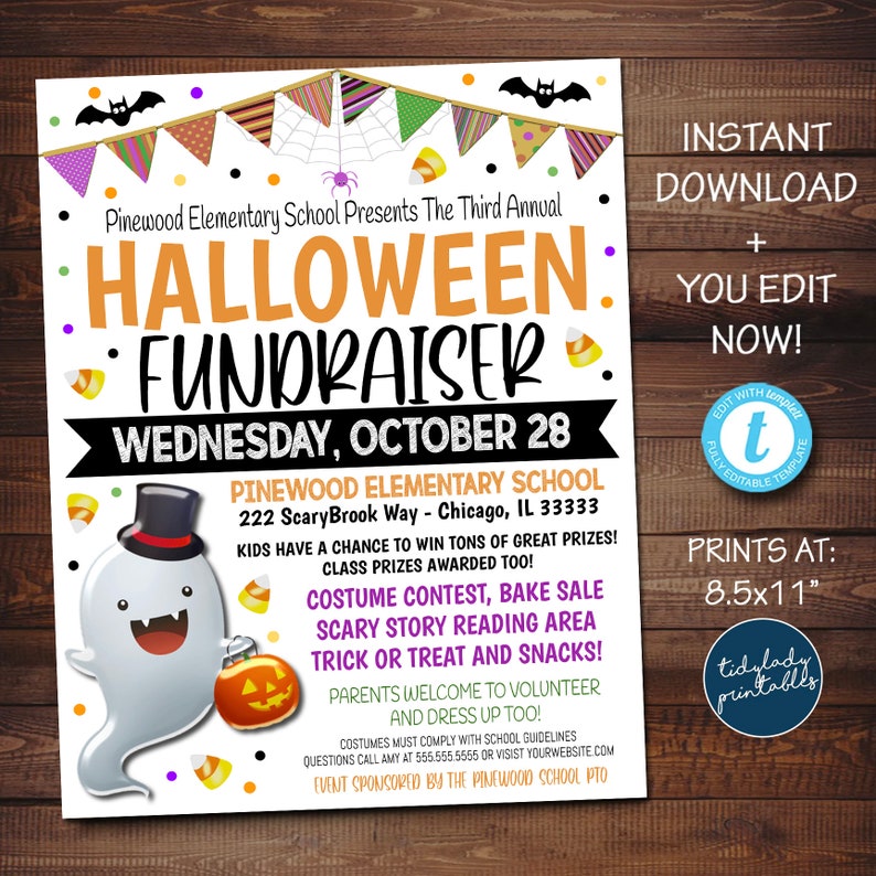 Halloween Fundraiser Flyer, EDITABLE Template, Halloween Movie Night ...