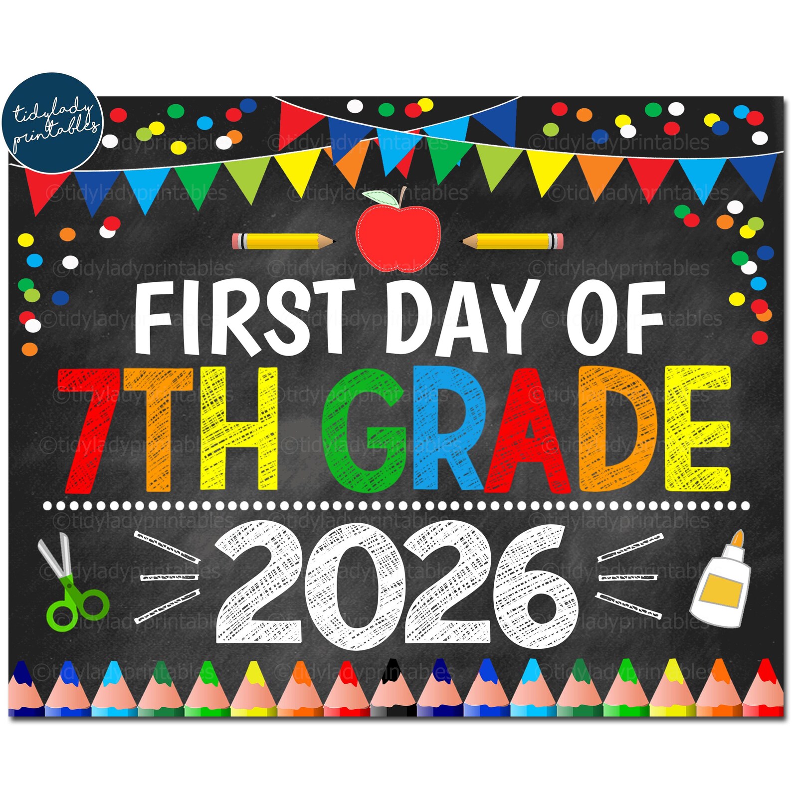 First Day 7th Grade Sign 2026: School Chalkboard Photo Prop (digital ...