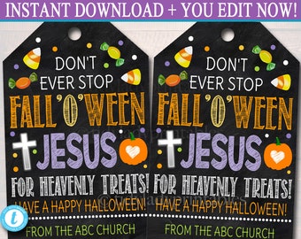 Halloween Religious Gift Tag, Never Stop Fall-o-ween Jesus, Church ...