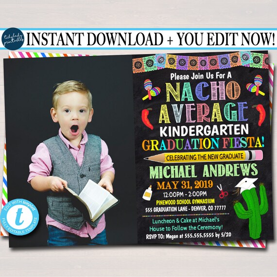 Editable Fiesta Nacho Average Graduation Invite, Chalkboard Printable ...