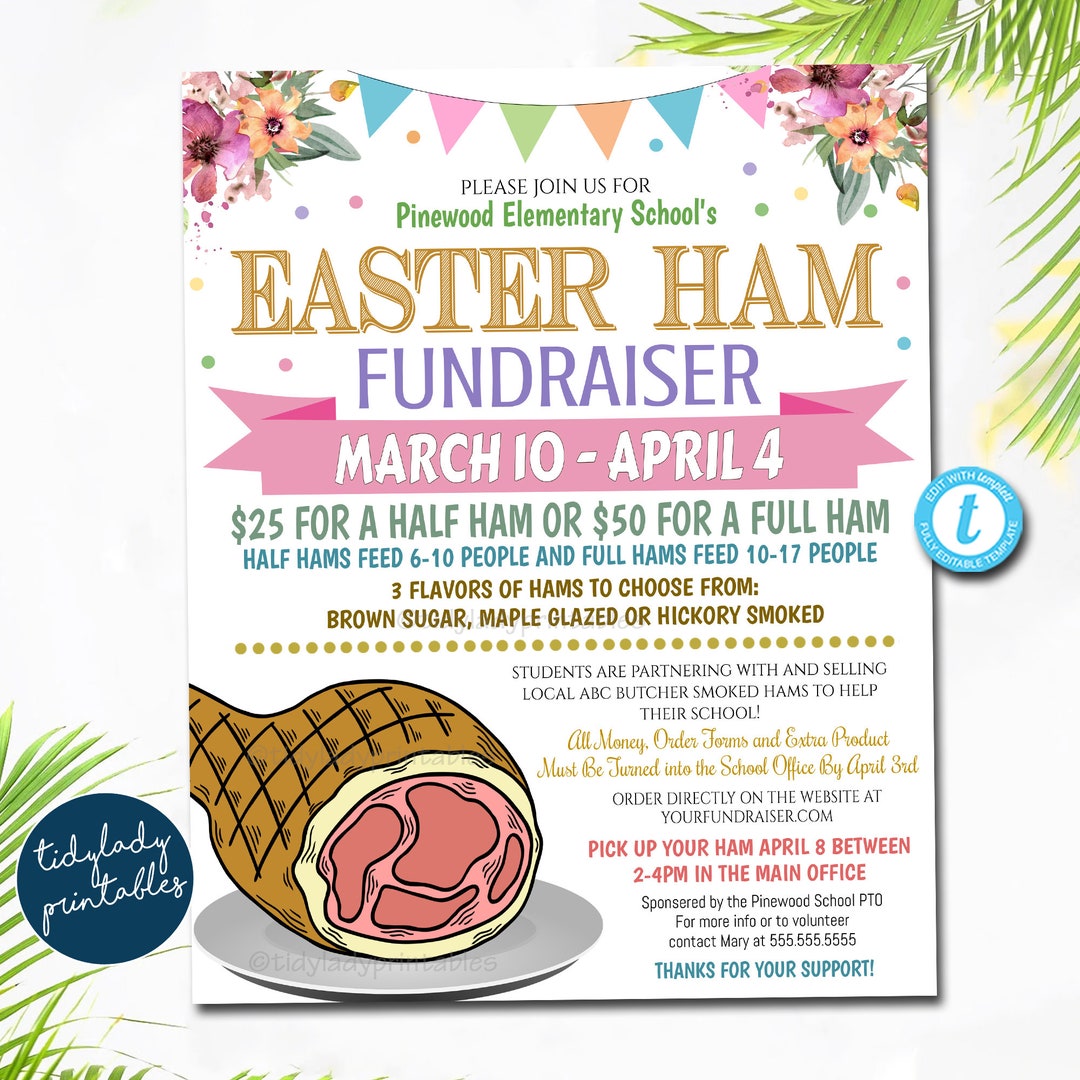Easter Ham Fundraiser Flyer, Printable Holiday Invite Community, Spring ...