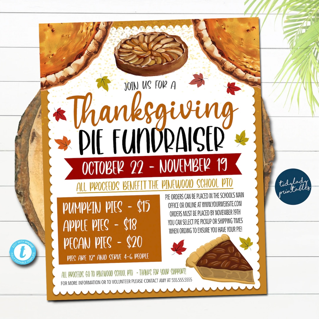Thanksgiving Pie Fundraiser Flyer, Fall Fundraising Ideas, Holiday Pumpkin Pie Flyer, Sports ...