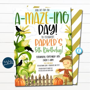 Corn Maze Birthday Invitation, Pumpkin Farm Pumpkin Patch, Scarecrow ...