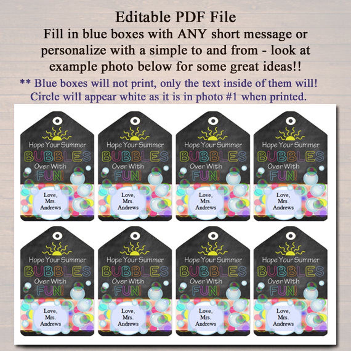 EDITABLE End of School Year Bubble Tags INSTANT DOWNLOAD - Etsy