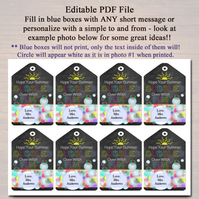 Editable End of School Year Bubble Gift Tags (instant Download) - Etsy