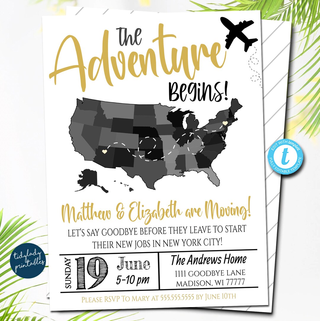 Map Invitation Template, DIY Editable Going Away Party Invite ...