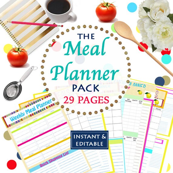 INSTANT and EDITABLE- Menu Planner Printables - Meal Planning ...