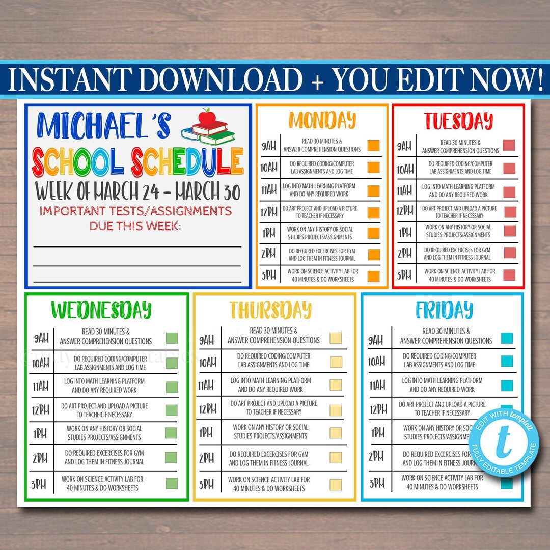 Home School Schedule: Weekly Student Planner (editable Template) - Etsy