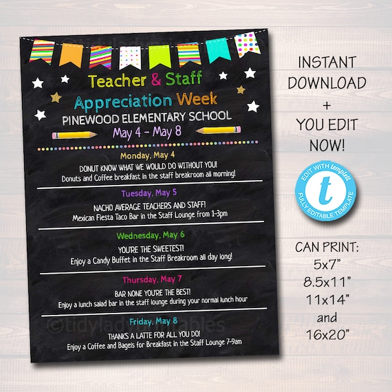 EDITABLE Teacher Appreciation Week Itinerary Poster, Digital File ...