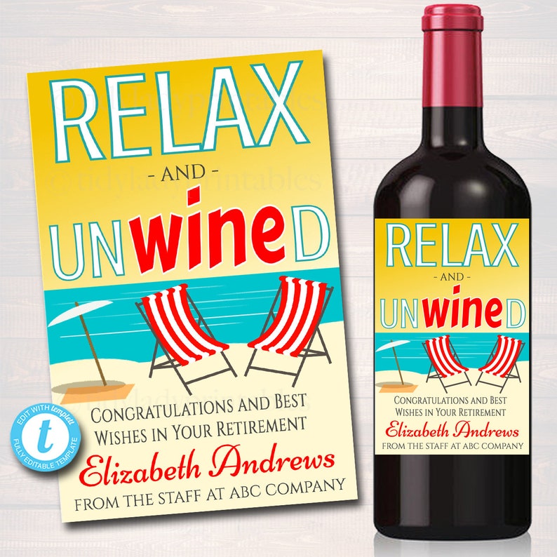 EDITABLE Retirement Gift Printable Wine Label INSTANT - Etsy