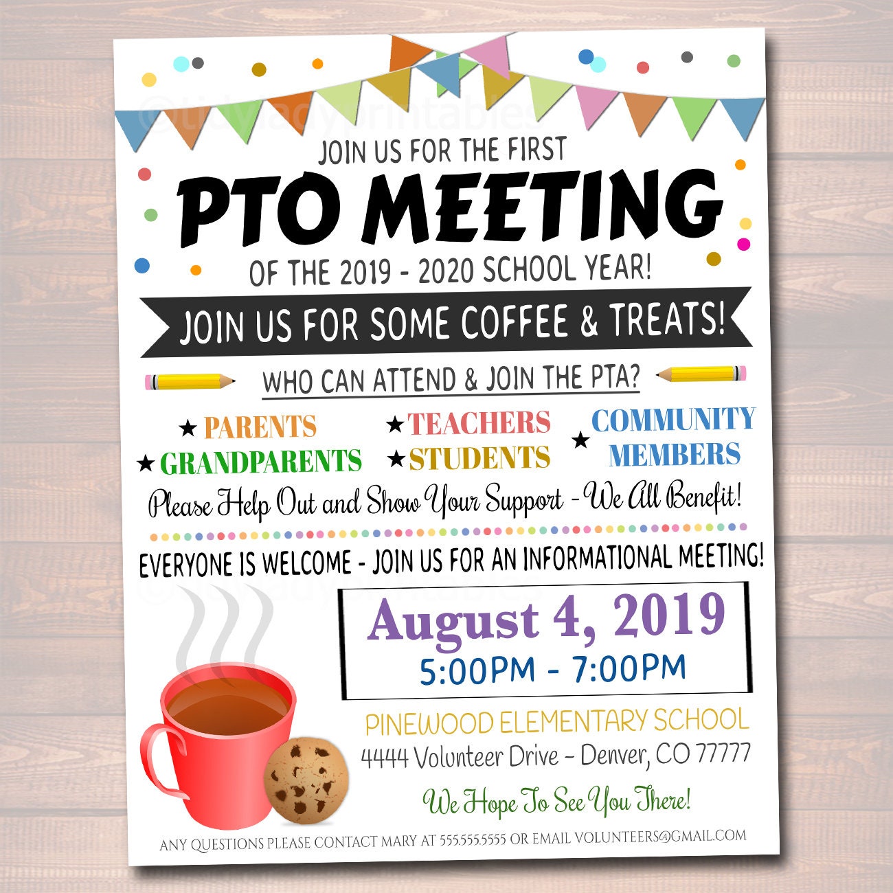 EDITABLE PTO PTA Meeting Informational Flyer Printable - Etsy
