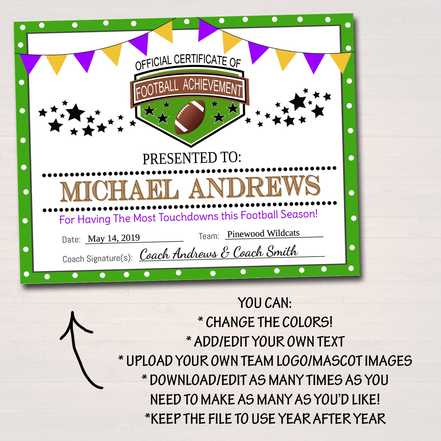 EDITABLE Football Award Certificates INSTANT DOWNLOAD Team - Etsy UK