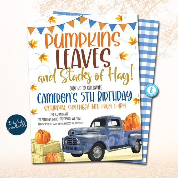 Pumpkin Birthday Invitation, Pumpkin, Boy Blue Truck, Pumpkin Patch ...