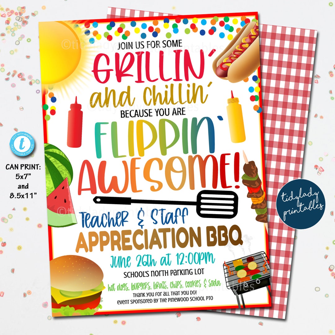 Appreciation BBQ Invite, Printable Flyer, School PTA PTO, Teacher Staff ...
