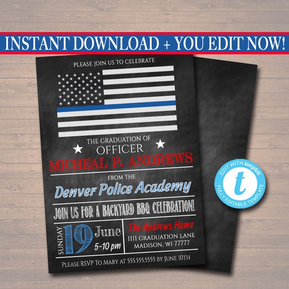 Police Academy Graduation Invitation Chalkboard Printable Digital ...
