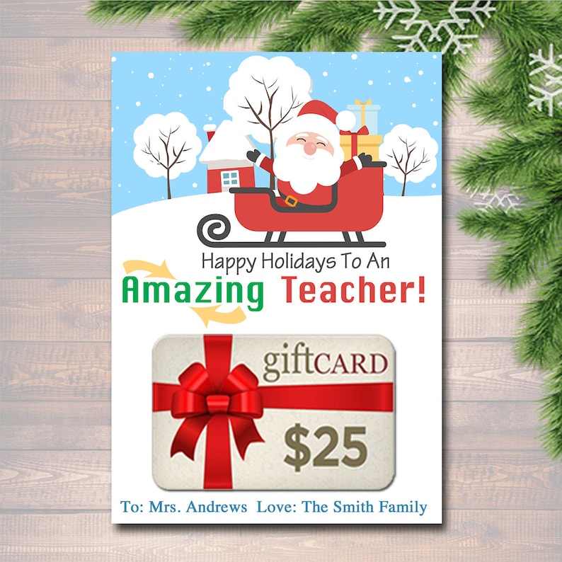 EDITABLE Christmas Teacher Gift Card Holder Printable Holiday - Etsy