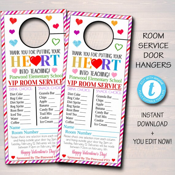 Printable/Editable VIP Room Service Valentine's Day Thank You Door ...