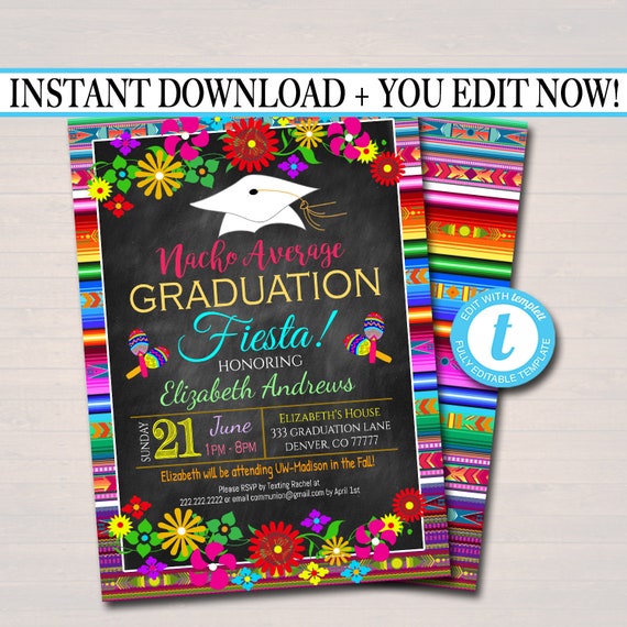 Editable Fiesta Graduation Invitation, Chalkboard Printable College ...