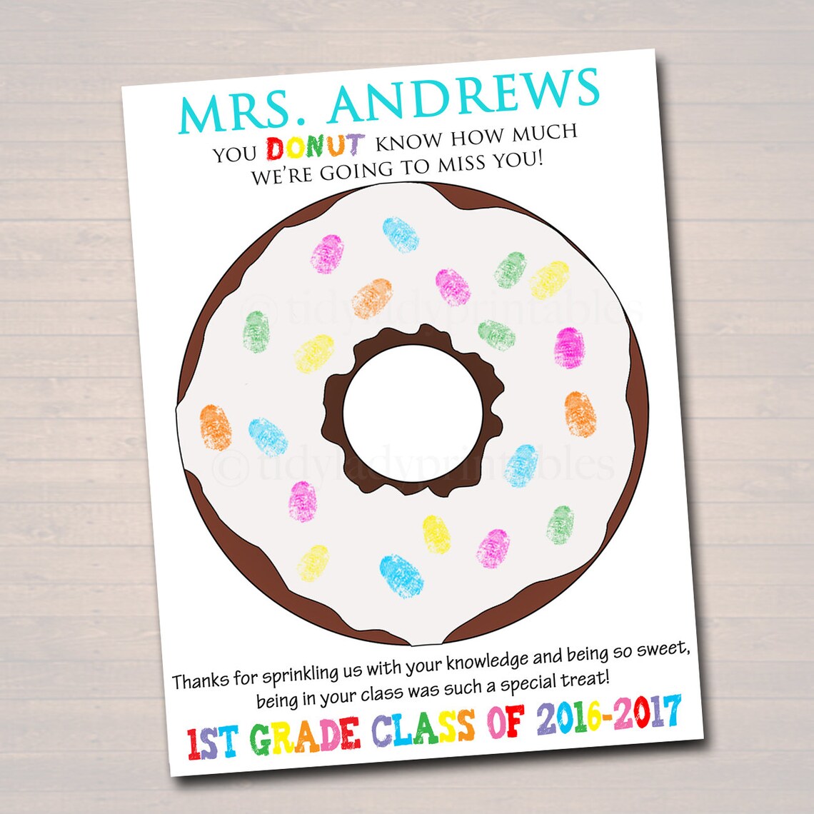 EDITABLE Teacher Gift Personalized Printable Class Thumbprint - Etsy