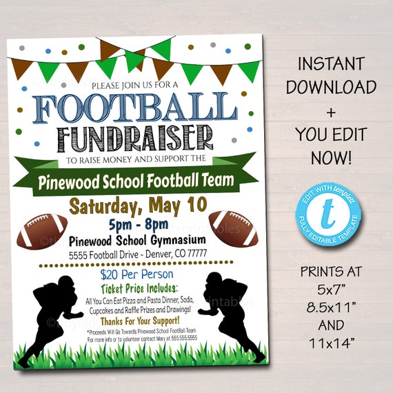 EDITABLE Football Fundraiser Flyer, Printable PTA PTO Flyer, School ...