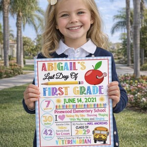 Last Day of School Sign: Editable Photo Prop, Girl Any Grade Printable ...