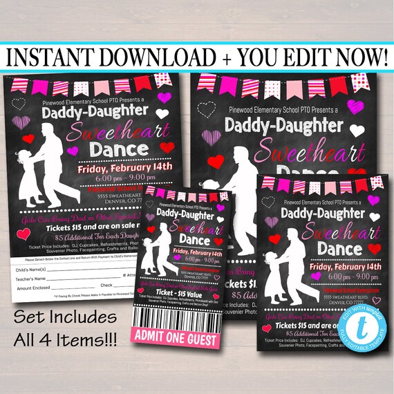 EDITABLE Daddy Daughter Sweetheart Valentine's Day Dance, School Dance ...