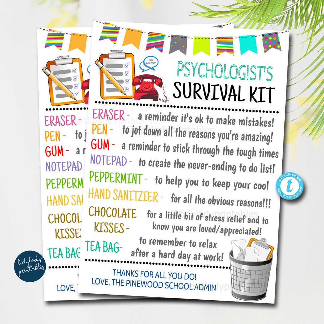 Editable Psychologist Survival Kit Printable: Appreciation Gift ...