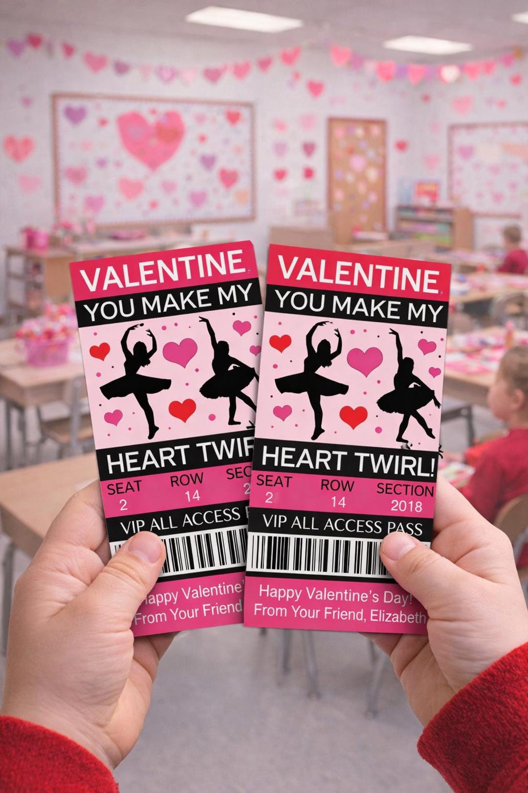 Editable Dancer Ballerina Valentine's Day Ticket Cards, Girls Dance ...