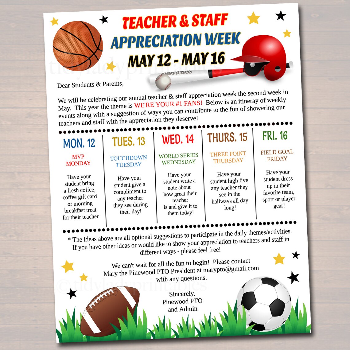 Sports Theme Teacher Appreciation Week Flyer: Editable Student Family ...
