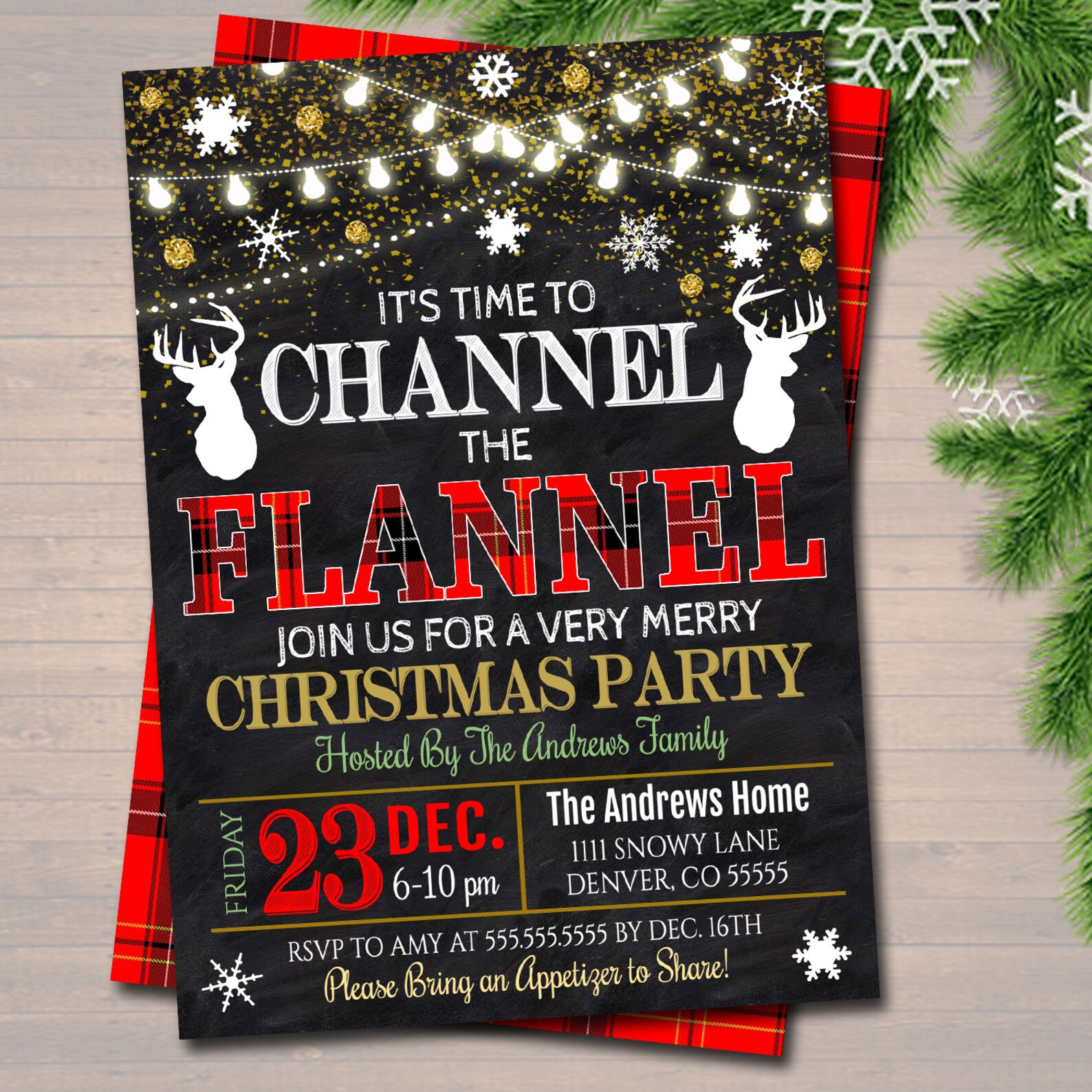 EDITABLE Channel the Flannel Flannel and Frost Xmas Party - Etsy