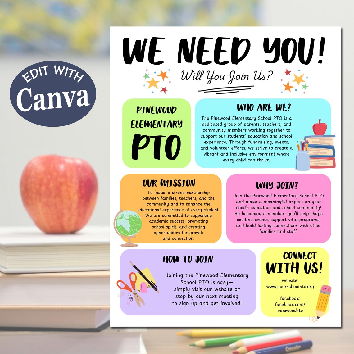 Editable PTA/PTO Flyer Template: School Event, Volunteer Sign-up ...
