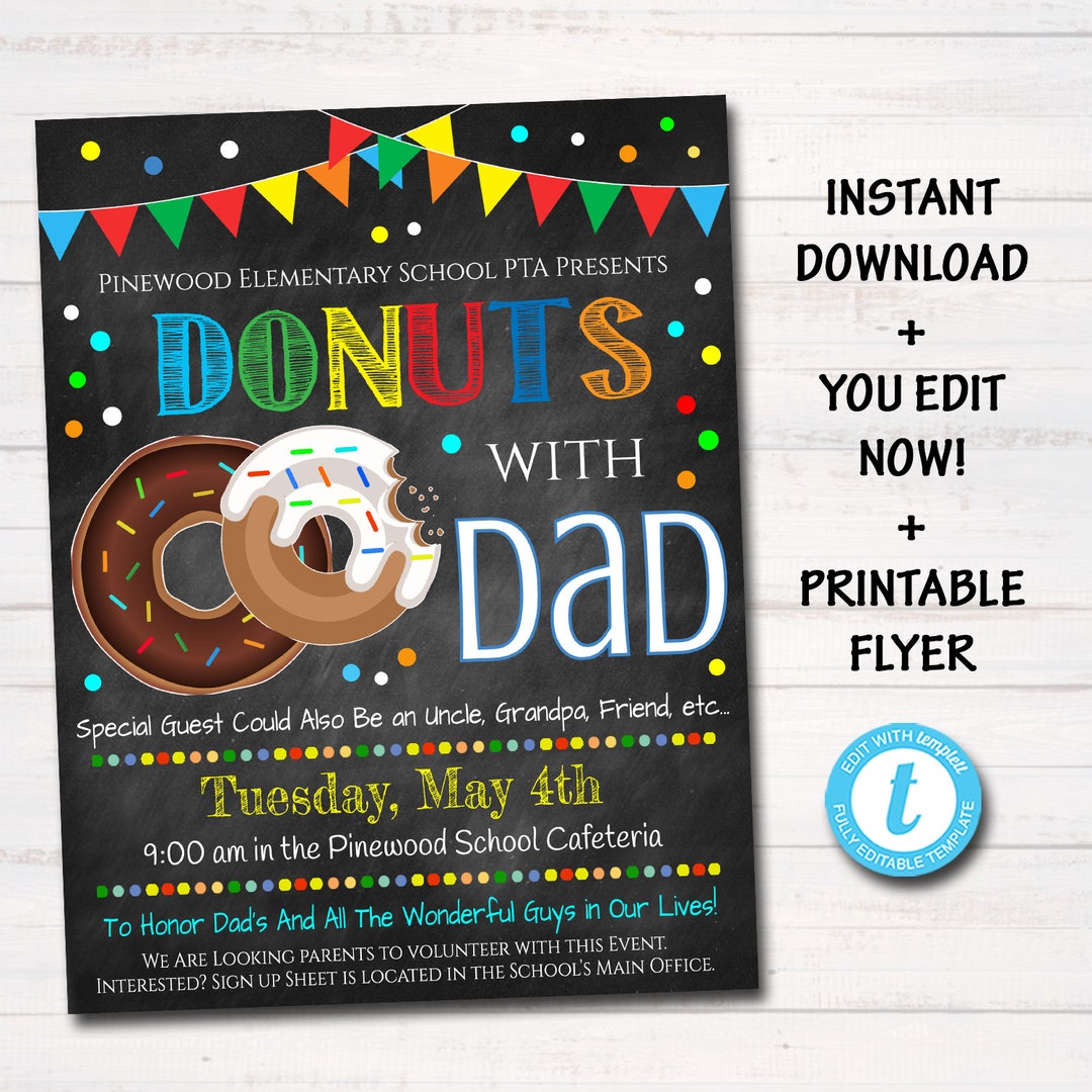 EDITABLE Donuts With Dad Printable PTA Flyer, Father's Day Event ...