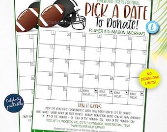 Football Pick a Date to Donate Calendar Flyer Printable Football ...