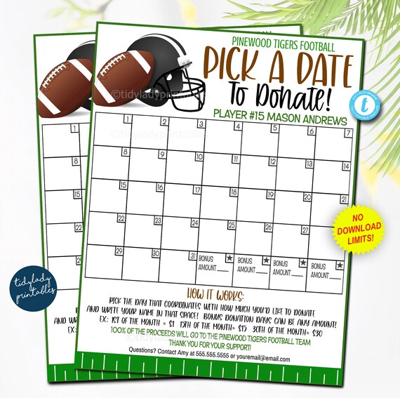 EDITABLE Football Pick A Date To Donate Printable Football Fundraiser