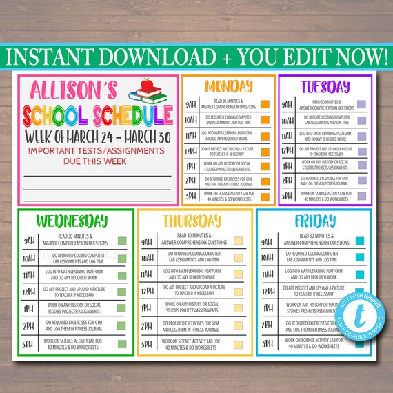 Printable Home School Schedule, Daily Weekly Subject Checklist ...