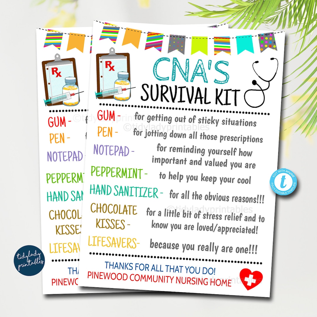 CNA Survival Kit Gift Tags National Nursing Assistants Day CNA CNA Survival Kit Gift Tags National Nursing Assistants Day CNA