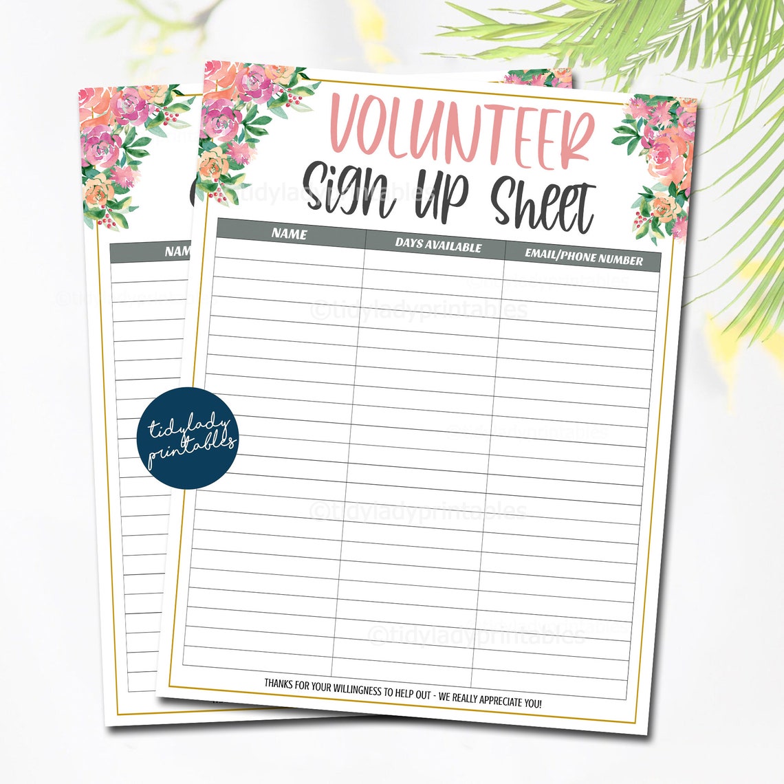 Teacher Volunteer Printable School Pto Pta Sign up Sheet - Etsy
