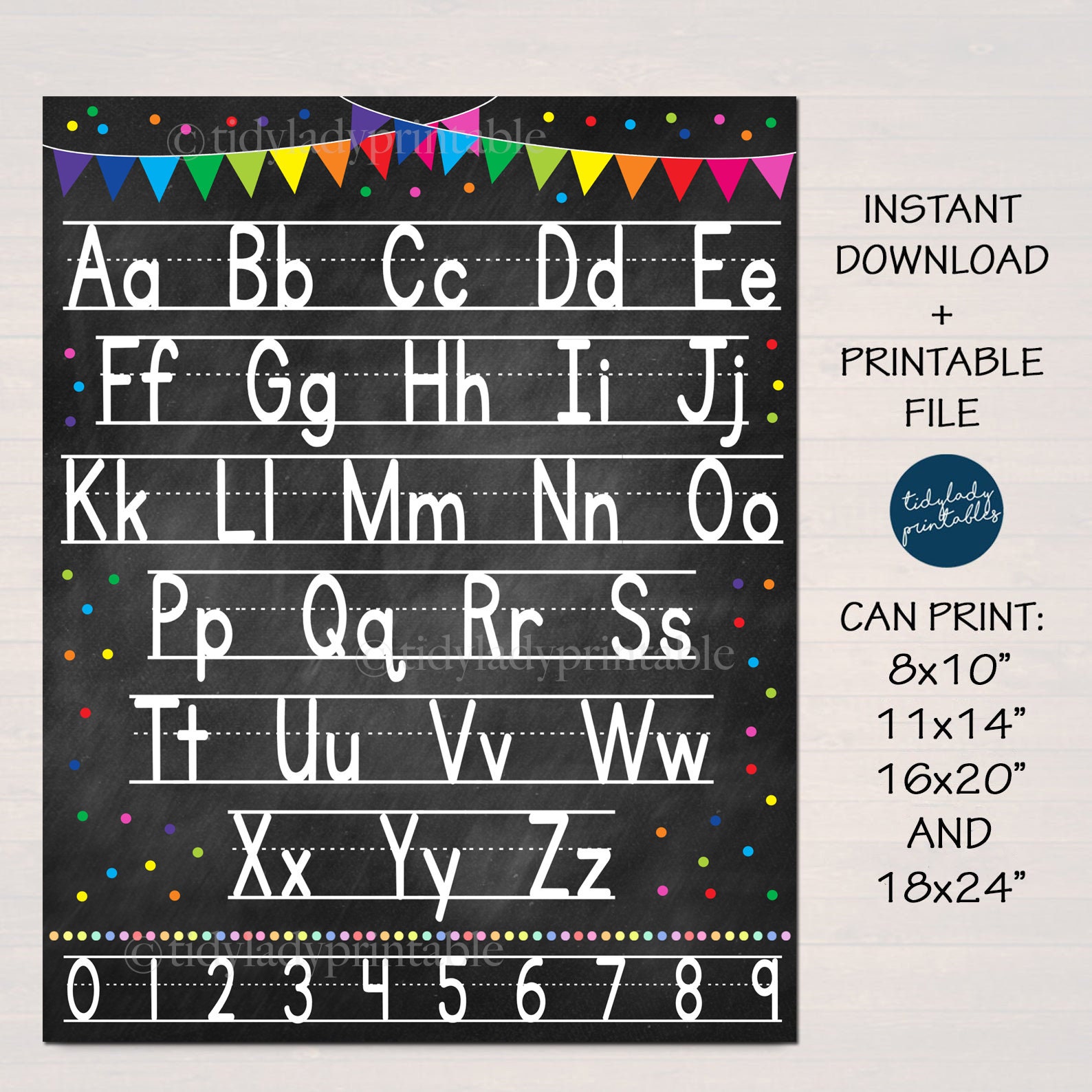 Alphabet & Numbers Poster: Chalkboard Style Classroom Art (digital ...