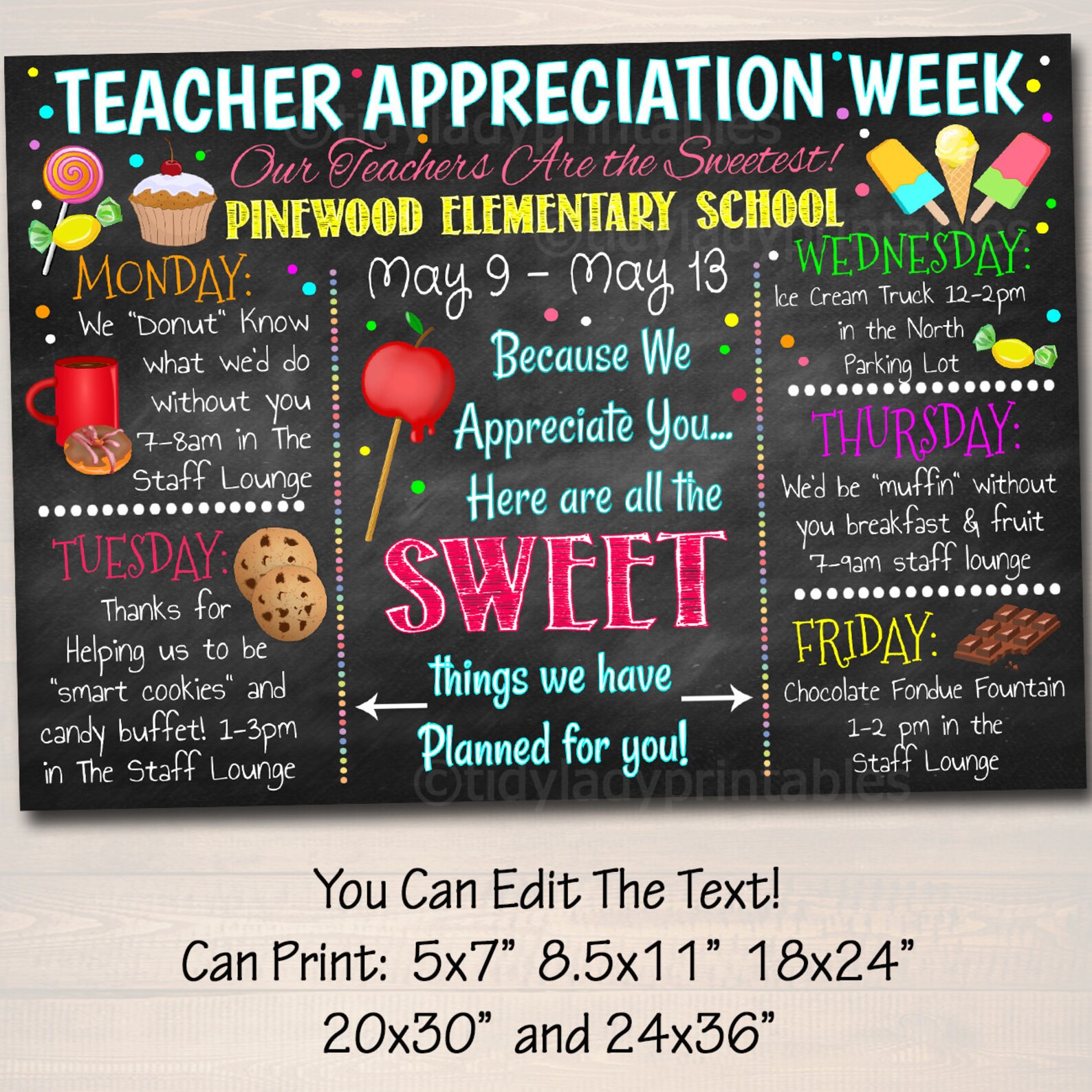 Candy Sweet Theme Teacher Appreciation Week Itinerary Poster, Staff ...