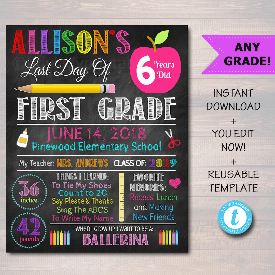 Editable Last Day of School Photo Prop: Chalkboard Sign (digital ...