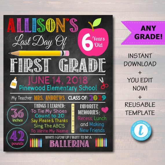 EDITABLE Last Day of School Photo Prop, Back to School Chalkboard ...