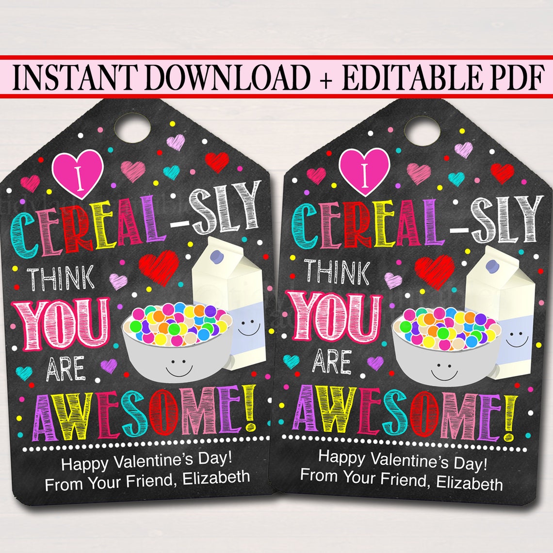 EDITABLE Cereal Valentine's Day Gift Tags Staff Teacher - Etsy
