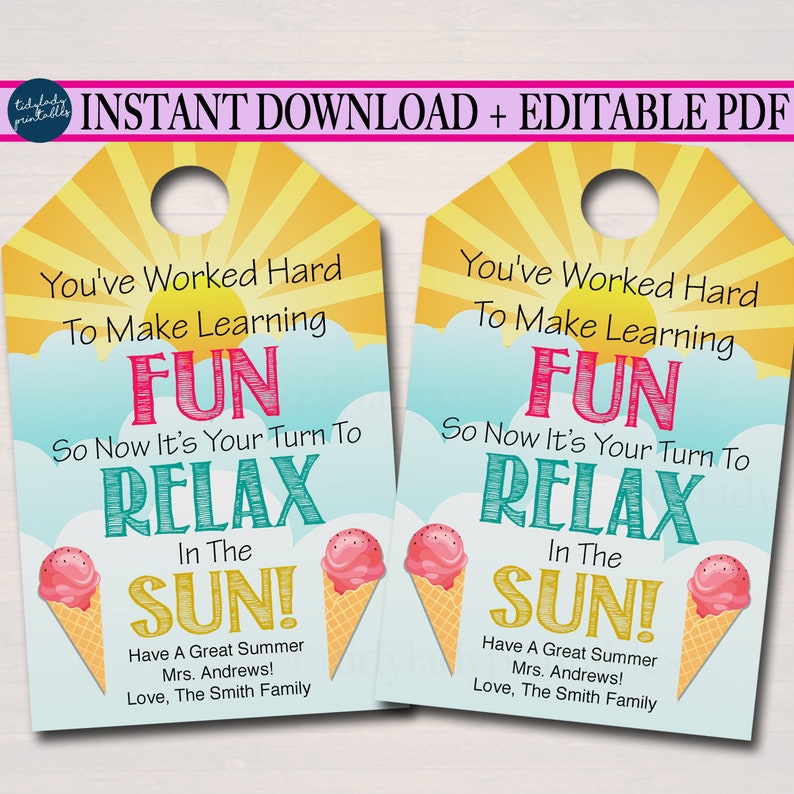Editable Teacher Thank You Tags: Summer Gift (instant Download) - Etsy