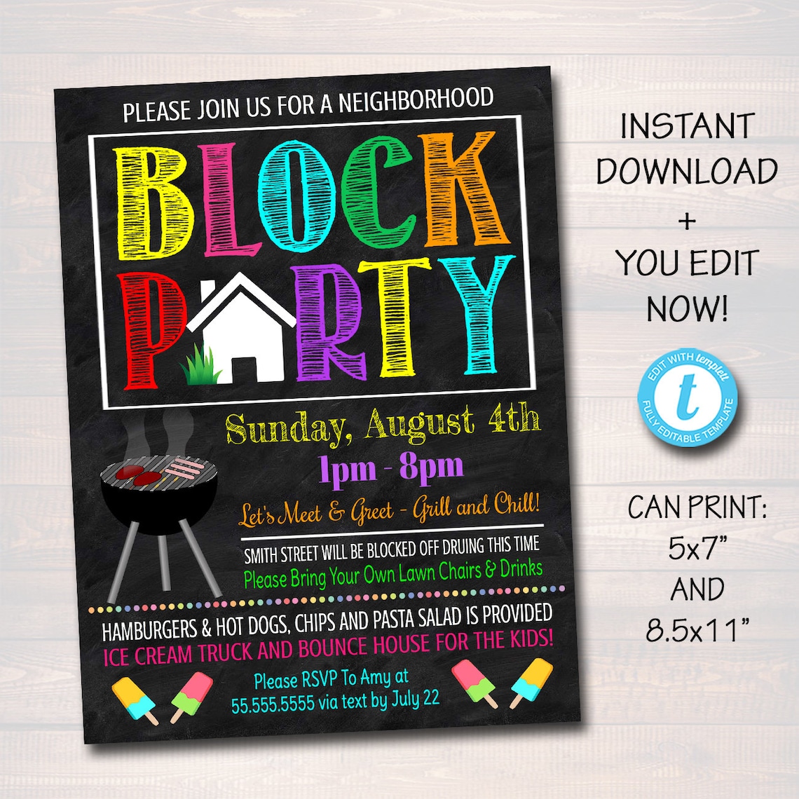 Editable Block Party Invitation: BBQ Picnic, Summer Street Party ...