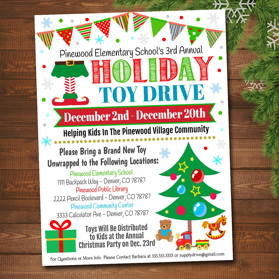 EDITABLE Holiday Toy Drive Flyer Printable PTA PTO Flyer - Etsy