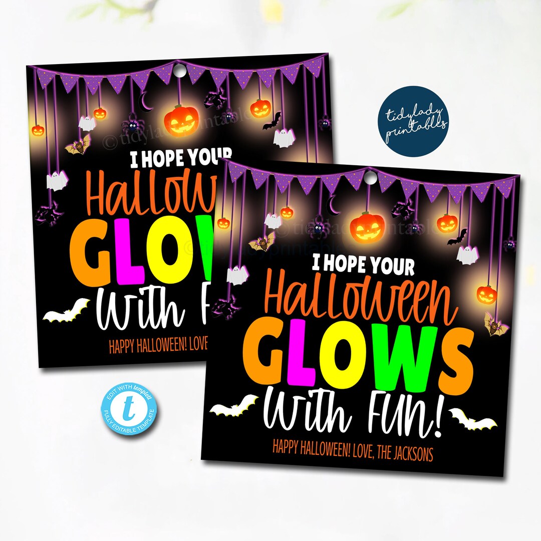 Halloween Glows With Fun Tag, Halloween Glow Stick Gift Tag A Little ...