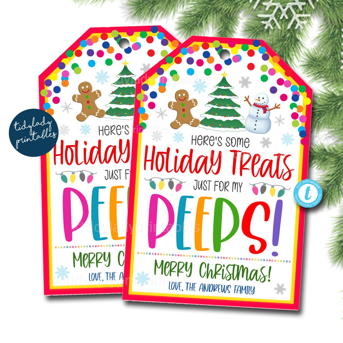 Treats for My Peeps Printable Tag Christmas Gift Tag Holiday - Etsy