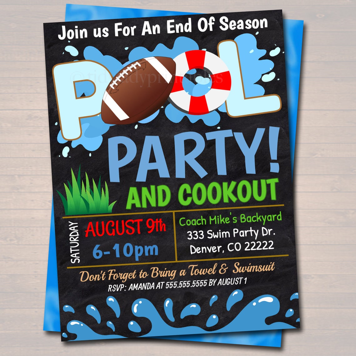 EDITABLE Summer Pool Football Party Invitation Printable | Etsy